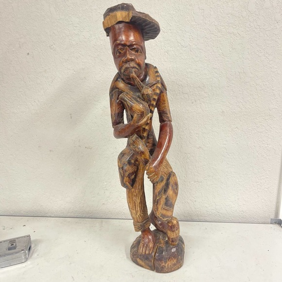 Unbranded | Art | Vintage Haitian Hand Carved Wooden Sculpture Man With ...